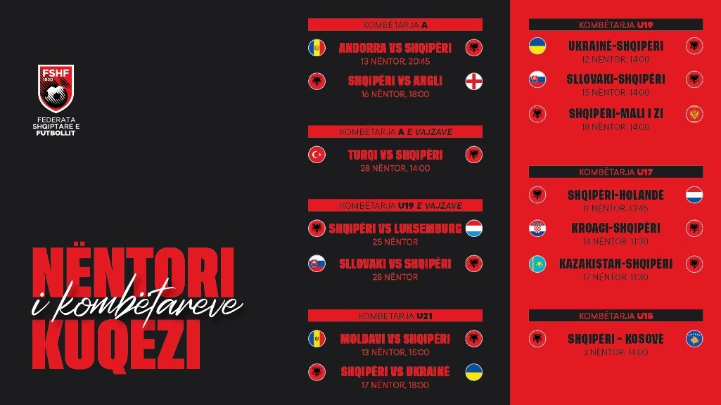Nëntori kuqezi/ Nga Kombëtarja A e djemve & e vajzave, te turnetë ...